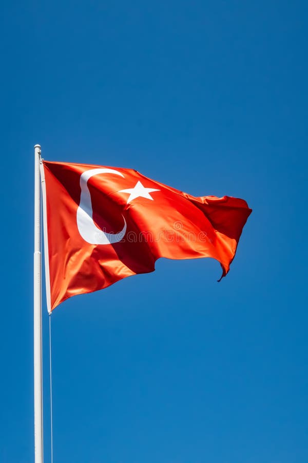 Waving Turkish Flag on Blue Sky Background. 19 Mayis or 19th May ...