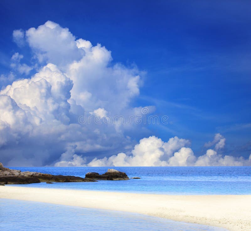 Blue Sky White Cloud and Sand Beach Stock Photo - Image of nature ...
