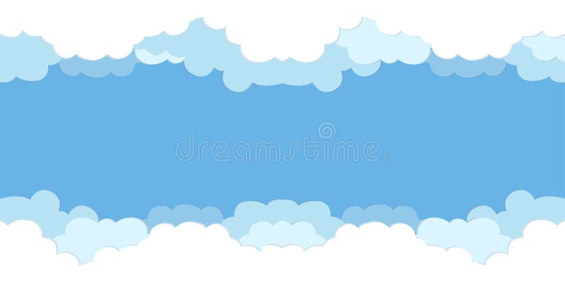 Blue Sky with White Clouds Background. Border of Clouds. Simple Cartoon ...