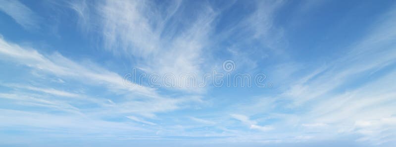 Blue Sky with Beautiful Wispy Clouds. Panoramic Background. Stock Image ...