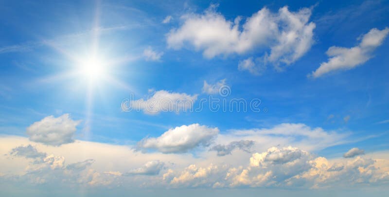 Blue Sky with White Clouds and Bright Sun Stock Image - Image of ...