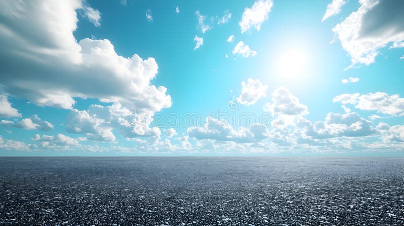 Blue Sky with White Clouds, Horizon, and a Black Ground Background ...