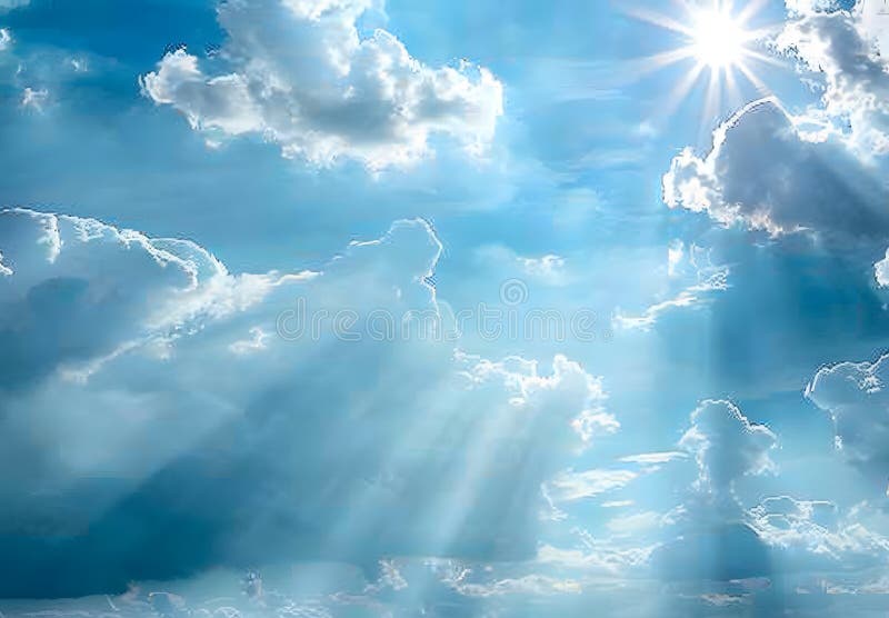 Hopeful Sky with Sun Rays and Clouds Stock Illustration - Illustration ...