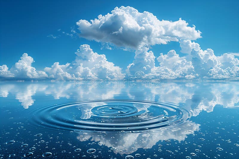 In the Blue Sky, White Clouds and Ripples in the Water, a Cloud Forms ...