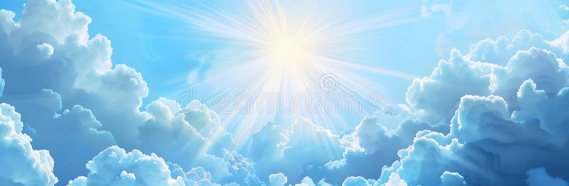 Blue Sky with White Clouds and Sun Rays Banner Background Stock ...