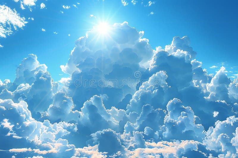 Blue Sky with White Clouds and Sun Shining through the Clouds, Hyper ...