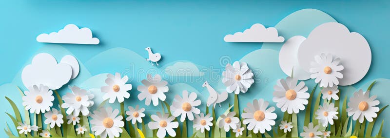 Blue Sky, White Flowers and Clouds Depicting a Scene of Spring ...