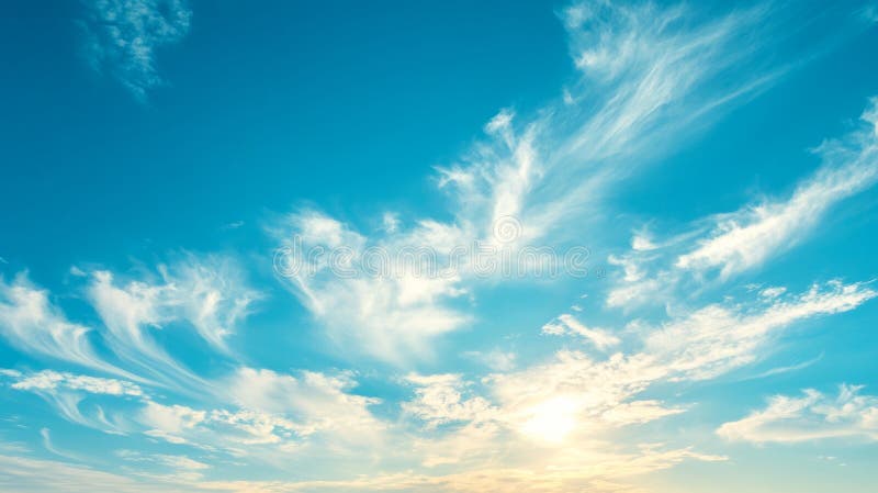 Blue Sky with Wispy Clouds and Bright Sun Stock Image - Image of ...