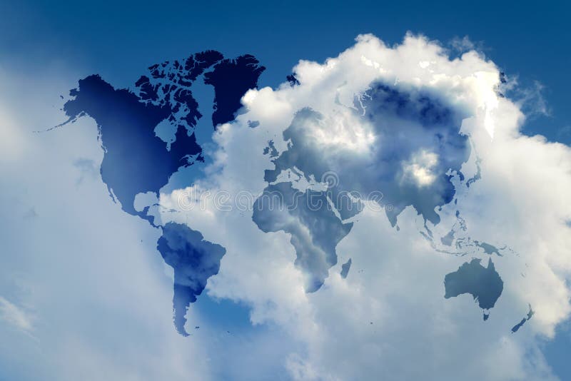 Blue sky with world map stock illustration. Illustration of motion ...