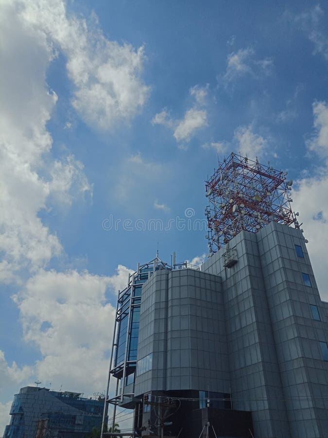 Blue Sky Wrapped in White Clouds Coupled with a Signal Transmitting ...