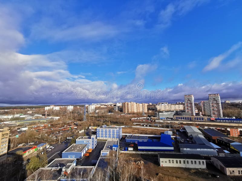 Blue Skyline with Dark Blue Clouds at Background, Krasnogorsk, Moscow ...
