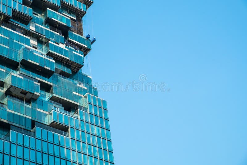Blue Skyscraper Building Construction Site Stock Image - Image of glass ...
