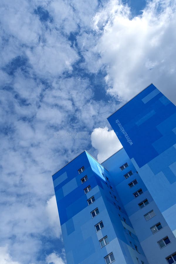 Blue Skyscraper with Rectangular Color Fields Pattern Abstract Painted ...