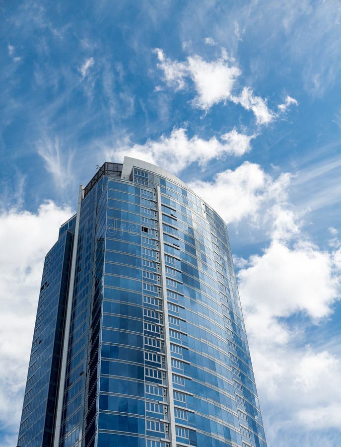 Blue Skyscraper Rising into Nice Blue Sky Stock Image - Image of ...
