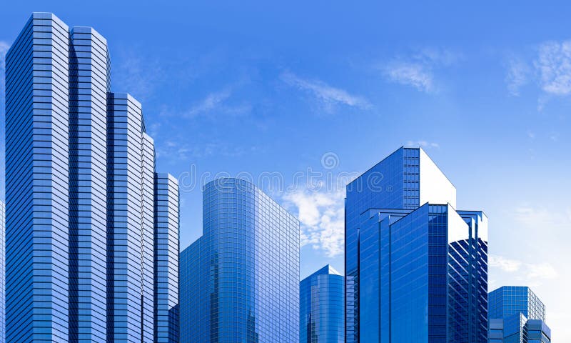 Blue skyscraper skyline stock illustration. Illustration of center ...