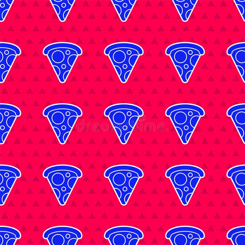 Blue Slice of Pizza Icon Isolated Seamless Pattern on Red Background ...