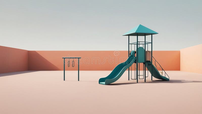 A Blue Slide and a Monkey Bar Stand Alone in a Minimal Playground Stock ...