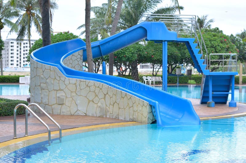 Blue slider stock image. Image of pool, summer, happy - 34537371
