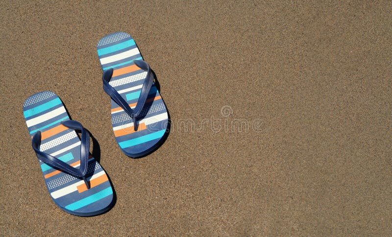 Blue Slippers on the Beach on the Sand Stock Image - Image of ...