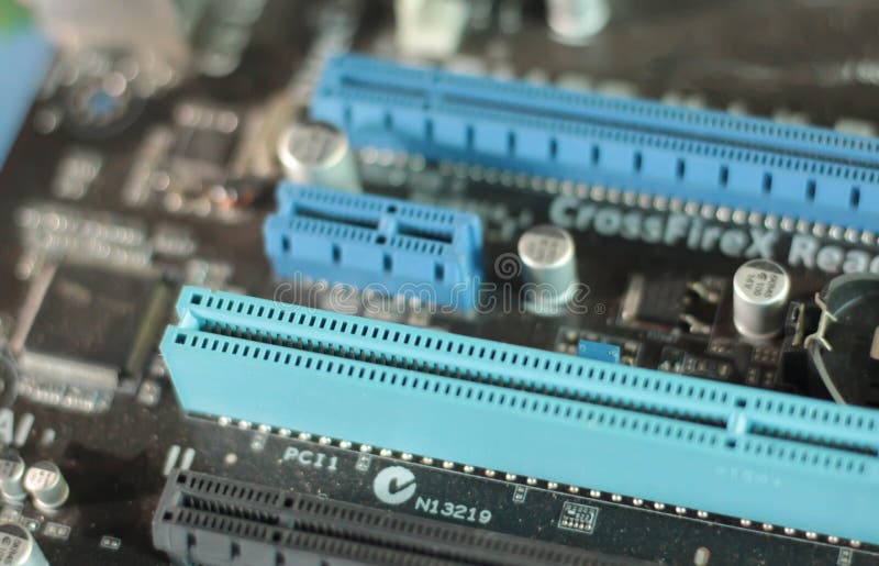 Blue slot motherboard stock image. Image of computer - 76606723