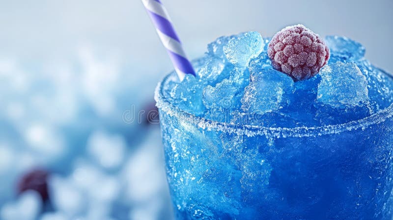 Blue Slushie with a Raspberry and a Striped Straw on Top. Stock Image ...