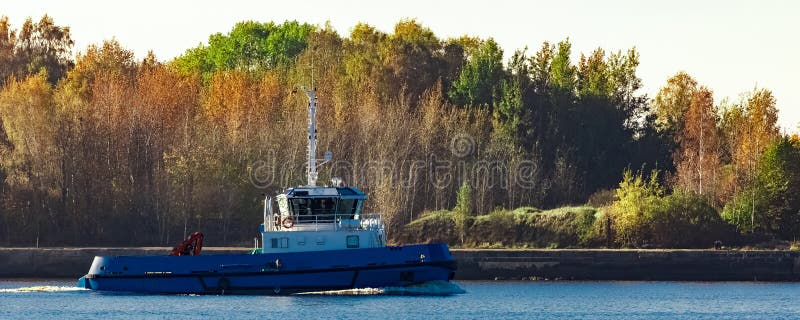 Blue small tug ship stock photo. Image of towboat, power - 88608486