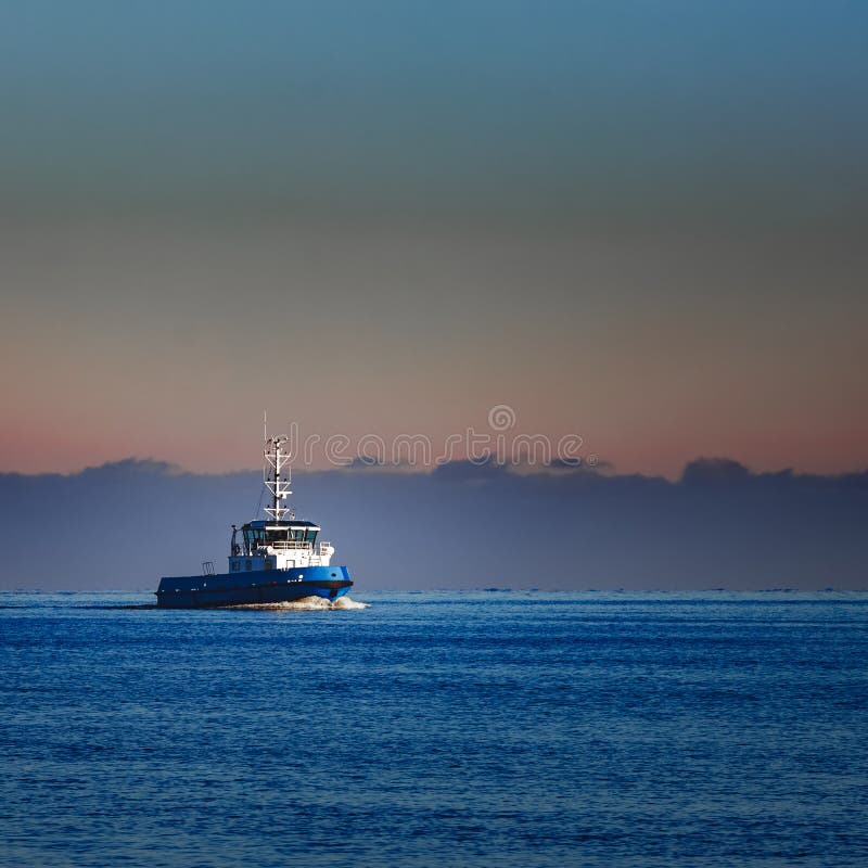 Blue small tug ship stock image. Image of towing, boat - 88476571