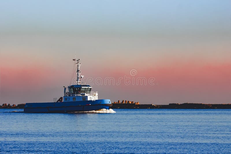 Blue small tug ship stock image. Image of europe, riga - 88474529