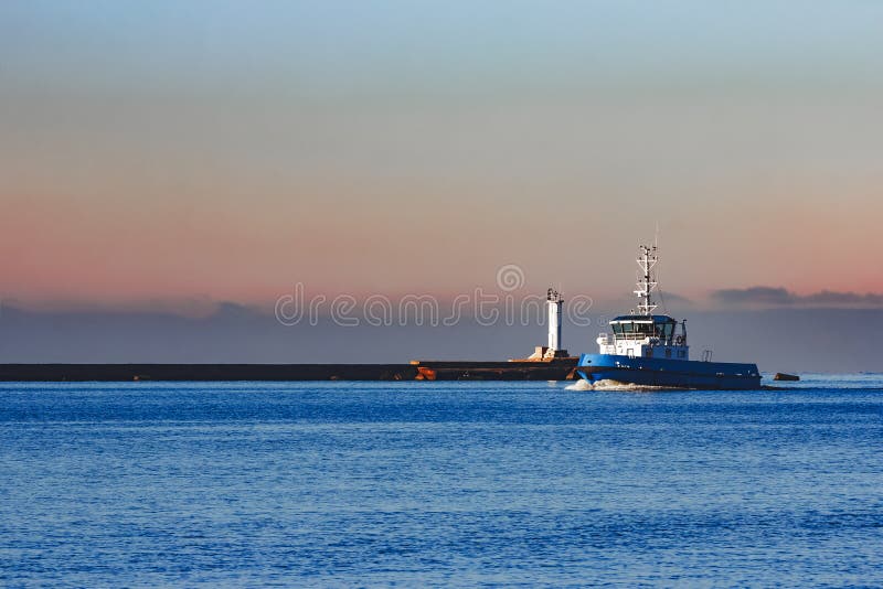 Blue small tug ship stock photo. Image of latvia, craft - 88609130