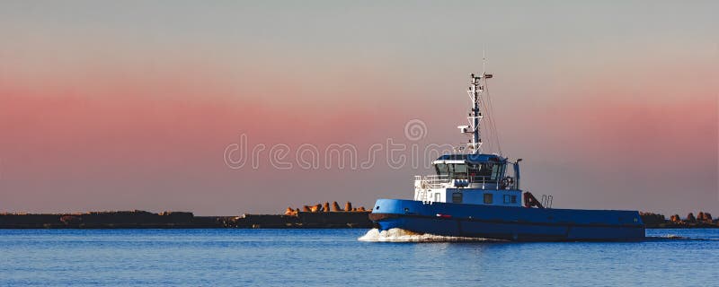 Blue small tug ship stock image. Image of engine, sailing - 88609979