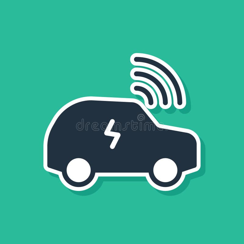 Blue Smart Car System with Wireless Connection Icon Isolated on Green ...