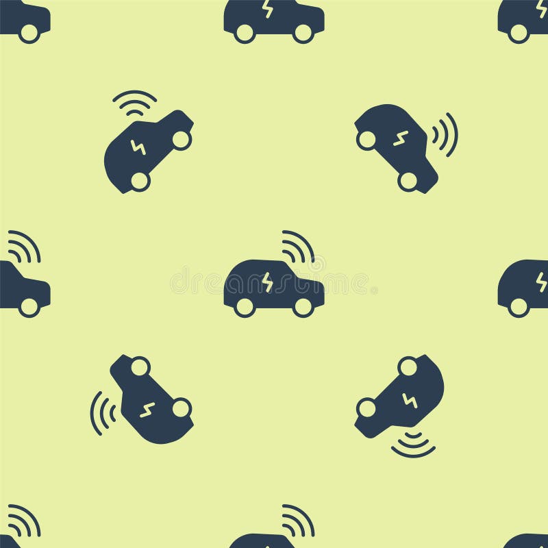 Blue Smart Car System with Wireless Connection Icon Isolated Seamless ...