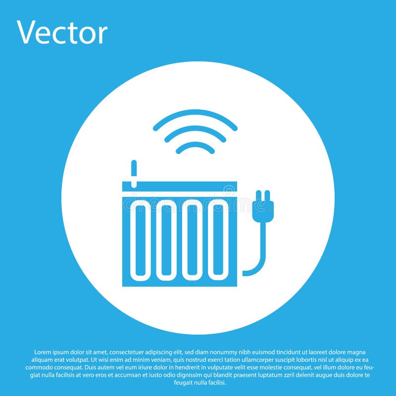Blue Smart Heating Radiator System Icon Isolated on Blue Background ...