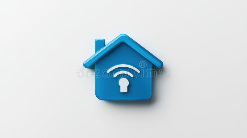 Blue Smart Home Icon with Wifi Signal and Lock Symbol on White ...
