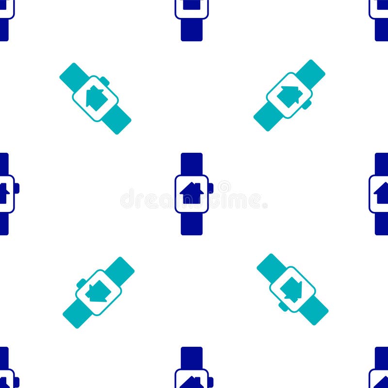 Blue Smart Home with Smart Watch Icon Isolated Seamless Pattern on ...