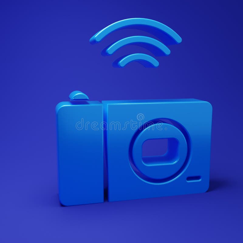 Blue Smart Photo Camera System Icon Isolated on Blue Background ...