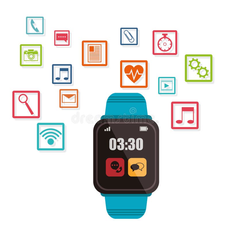Blue Smart Watch Wearable Technology Stock Vector - Illustration of ...