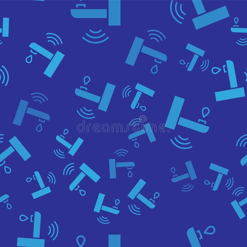 Blue Smart Water Tap System Icon Isolated Seamless Pattern on Blue ...