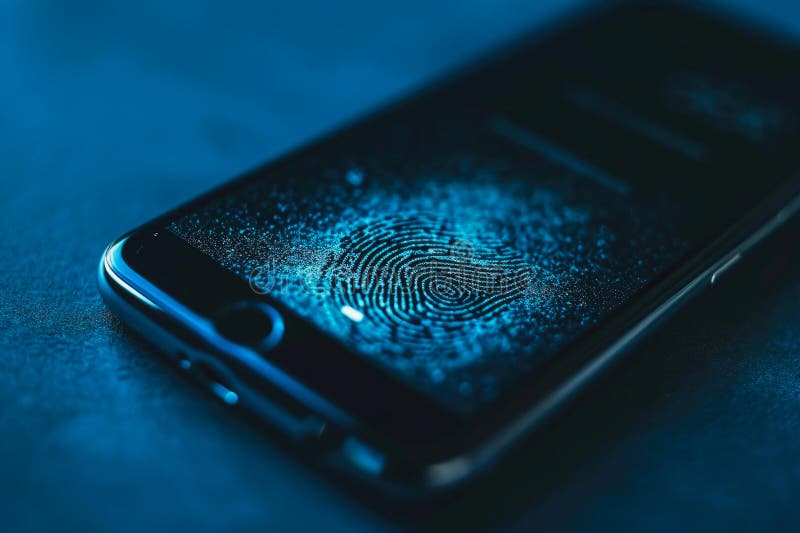 Blue Smartphone Interface with Fingerprint Authentication. Stock ...