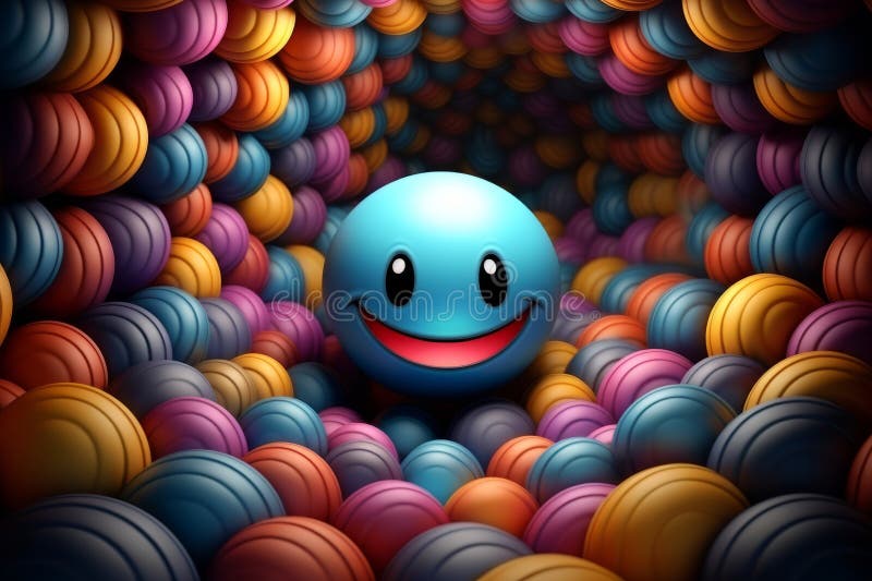 A Blue Smiley Face Surrounded by Colorful Balls Stock Illustration ...