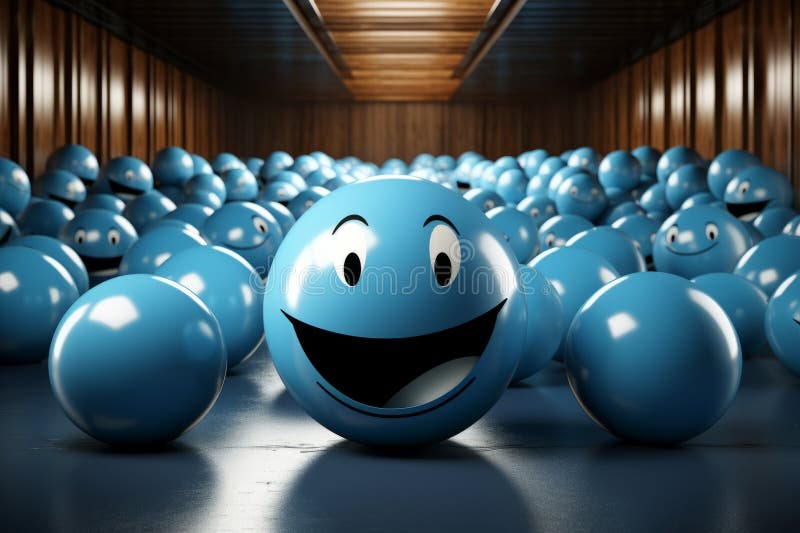 A Blue Smiley Face is Surrounded by Many Blue Balls Stock Illustration ...