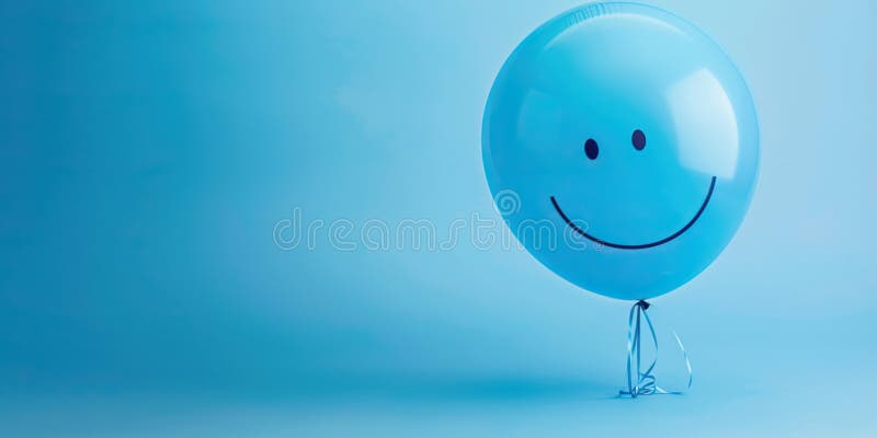 Blue Smiling Face Balloon Isolated on Blue Background with Copy Space ...