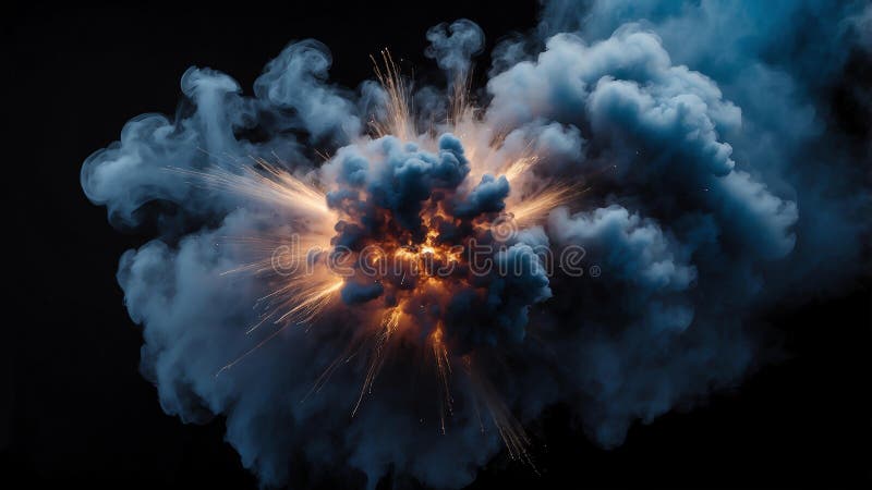 Blue Smoke Center Radial Explosion Isolated in Black B Ai Generated ...