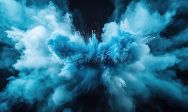 Blue Smoke Explosion, Vibrant Clouds of Blue and White Smoke Billowing ...