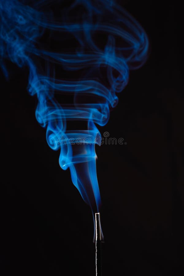 Blue Smoke Incense Stick on Black Background Stock Image - Image of ...