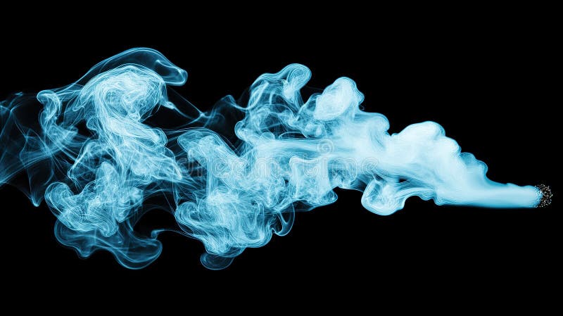 Blue Smoke Trails from a Cigarette on Black Background Stock ...