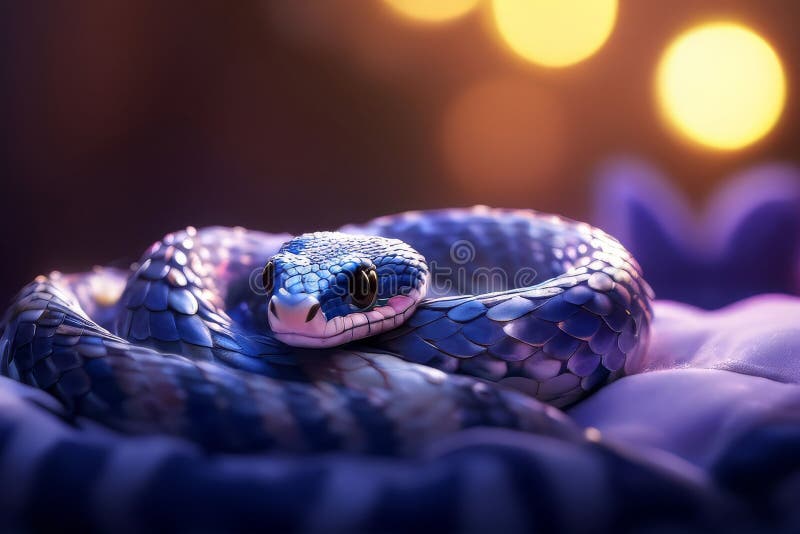 A Blue Snake is Curled Up on a Bed Stock Photo - Image of zoology ...