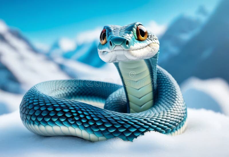 A Blue Snake is Laying on the Snow Stock Photo - Image of crawling ...
