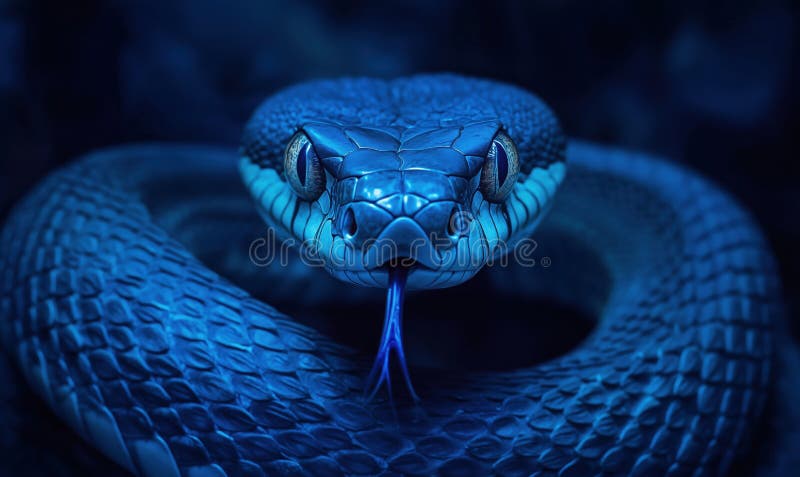 Blue Snake with Striking Features and Vibrant Scales in Dark Background ...