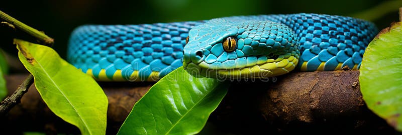 Blue Snake Wraps Itself Around a Tree Branch. Elegant Banner Design ...